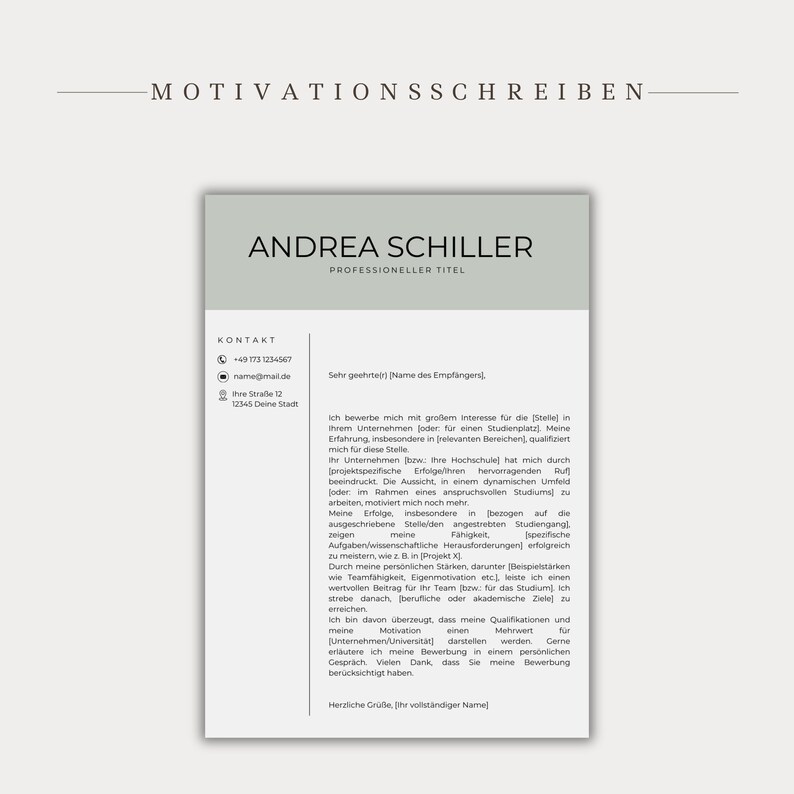 Application Template German CV in Table Creative Cover Letter Modern ...