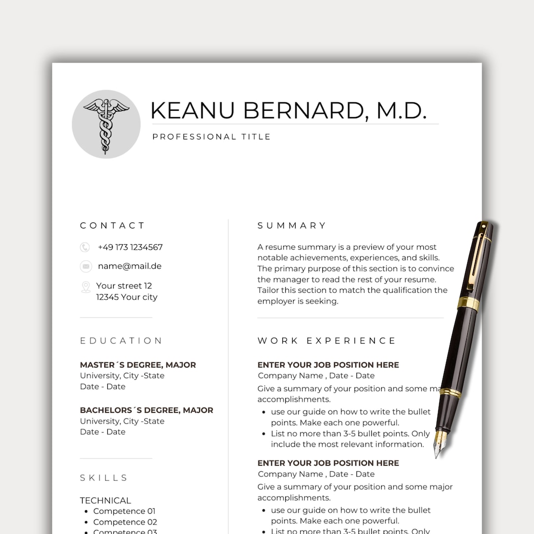 Doctor Resume Template Canva Medical CV Cover Letter Pharmacist Resume ...