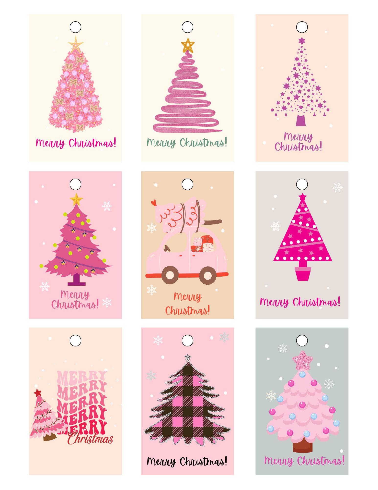 Printable Pink Christmas Gift Tags (Download Now) - Etsy