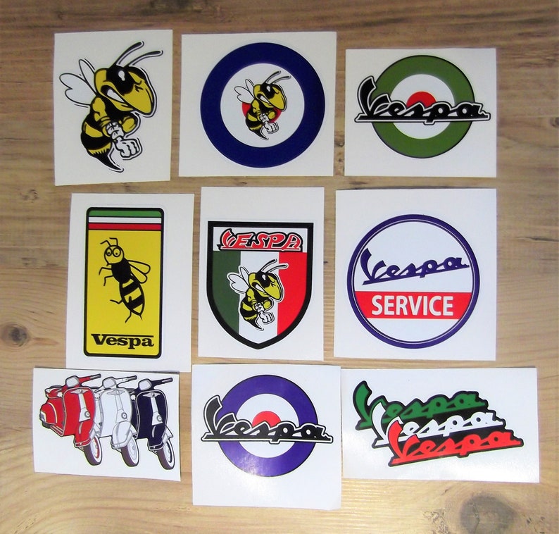 9 Vespa Vinyl Stickers , Badges, Logos, for Scooters, Helmets. Bikes ...