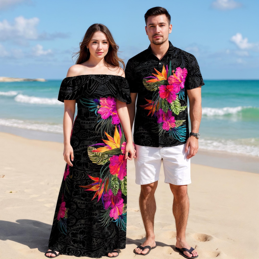 Matching Dress & Hawaiian Shirt – Hibiscus Tribal Couple Outfit - Etsy