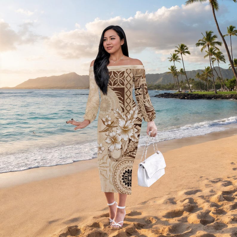 Matching the Shoulder Long Sleeve Dress & Hawaiian Shirt – Samoa Siapo ...