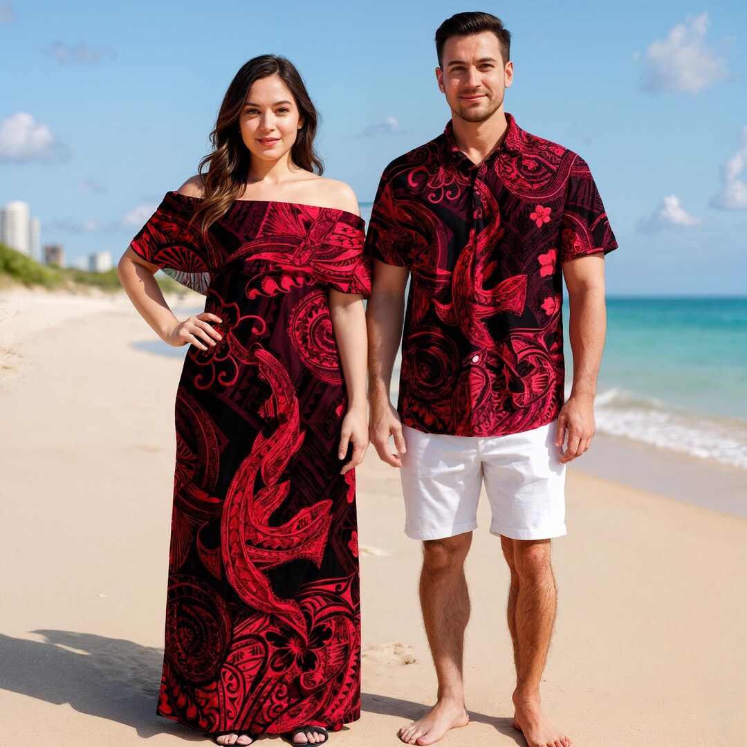 Hawaii Angry Shark Polynesian Style Red – Matching Hawaiian Shirts and ...