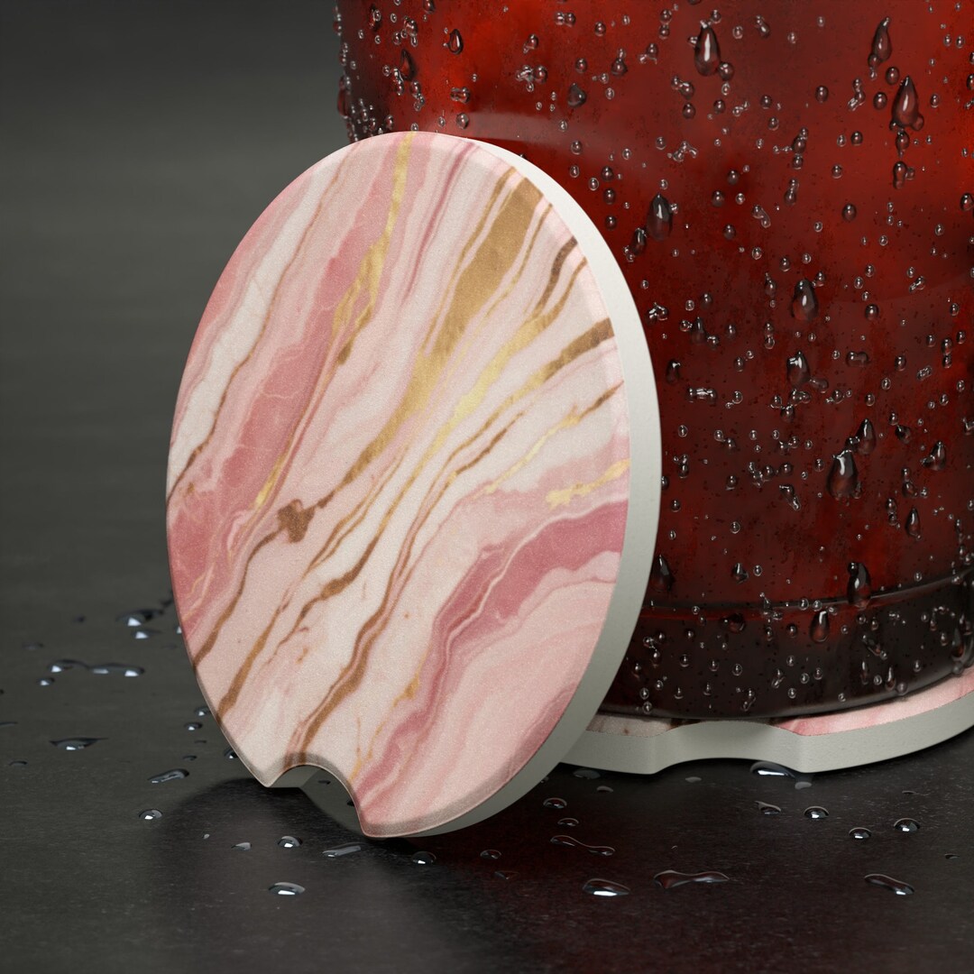 Pink and Gold Marble Soapstone Car Coaster, Car Coaster, Car ...