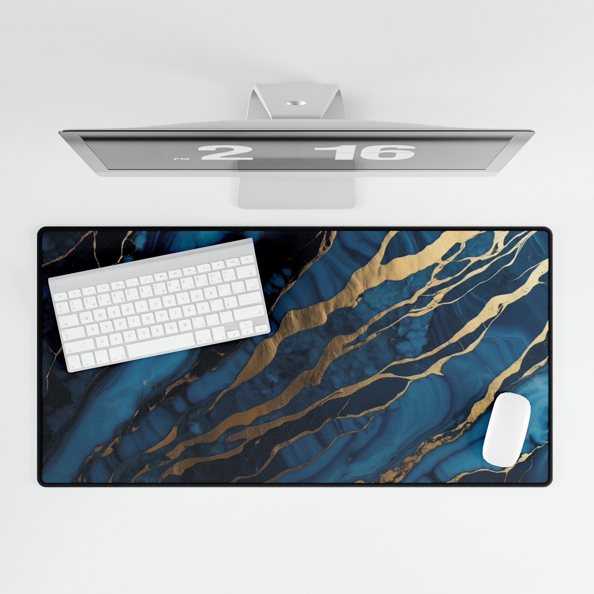 Blue and Gold Marble Desk Mat Gaming Mouse Pad Large Mousepad With ...