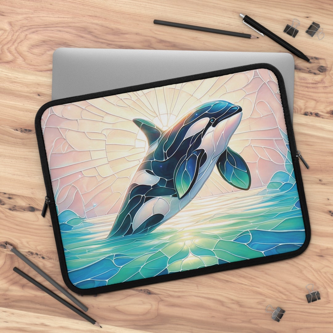 Blue Ocean Orca Stained Glass Laptop Sleeve, Stained Glass Illusion ...