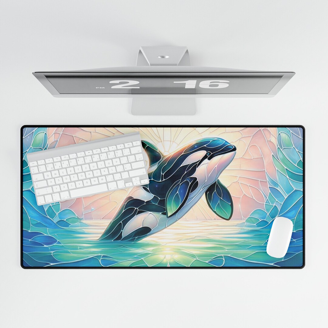 Orca Killer Whale Stained Glass Desk Mat Gaming Mouse Pad Large ...