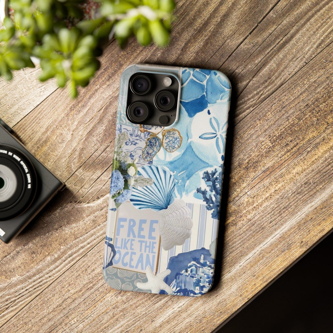 Ocean Blue Coastal Coquette Aesthetic Scrapbook Collage Phone Case for ...