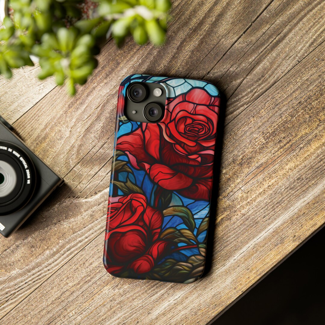 Red Rose Stained Glass Illusion Phone Case, Red Roses Phone Case ...