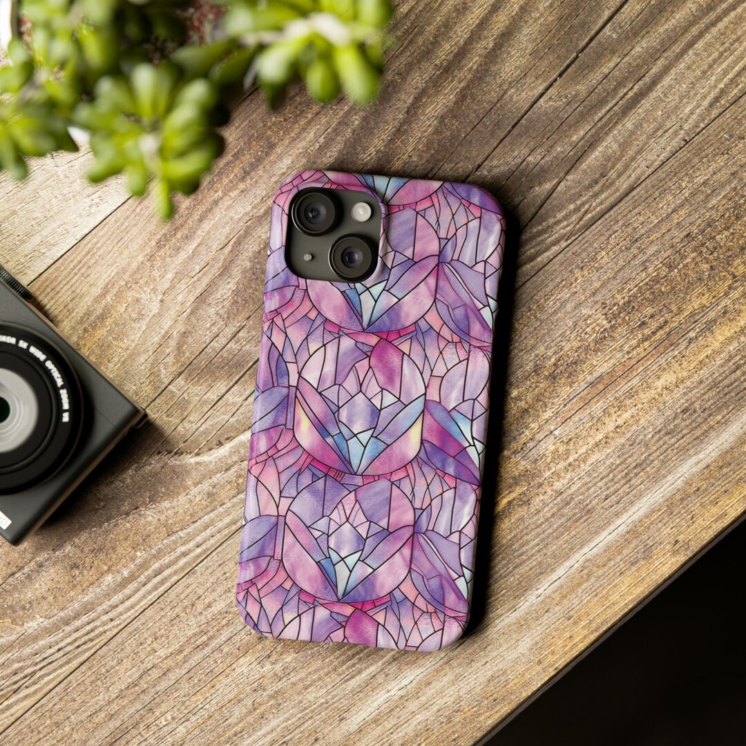 Pink and Purple Stained Glass Illusion Phone Case, Pink and Purple Pattern Phone Case, Stained ...