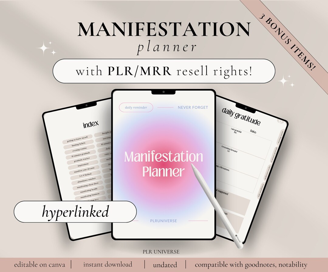 PLR Manifestation Journal, PLR Planners, MRR Digital Planner, Plr ...