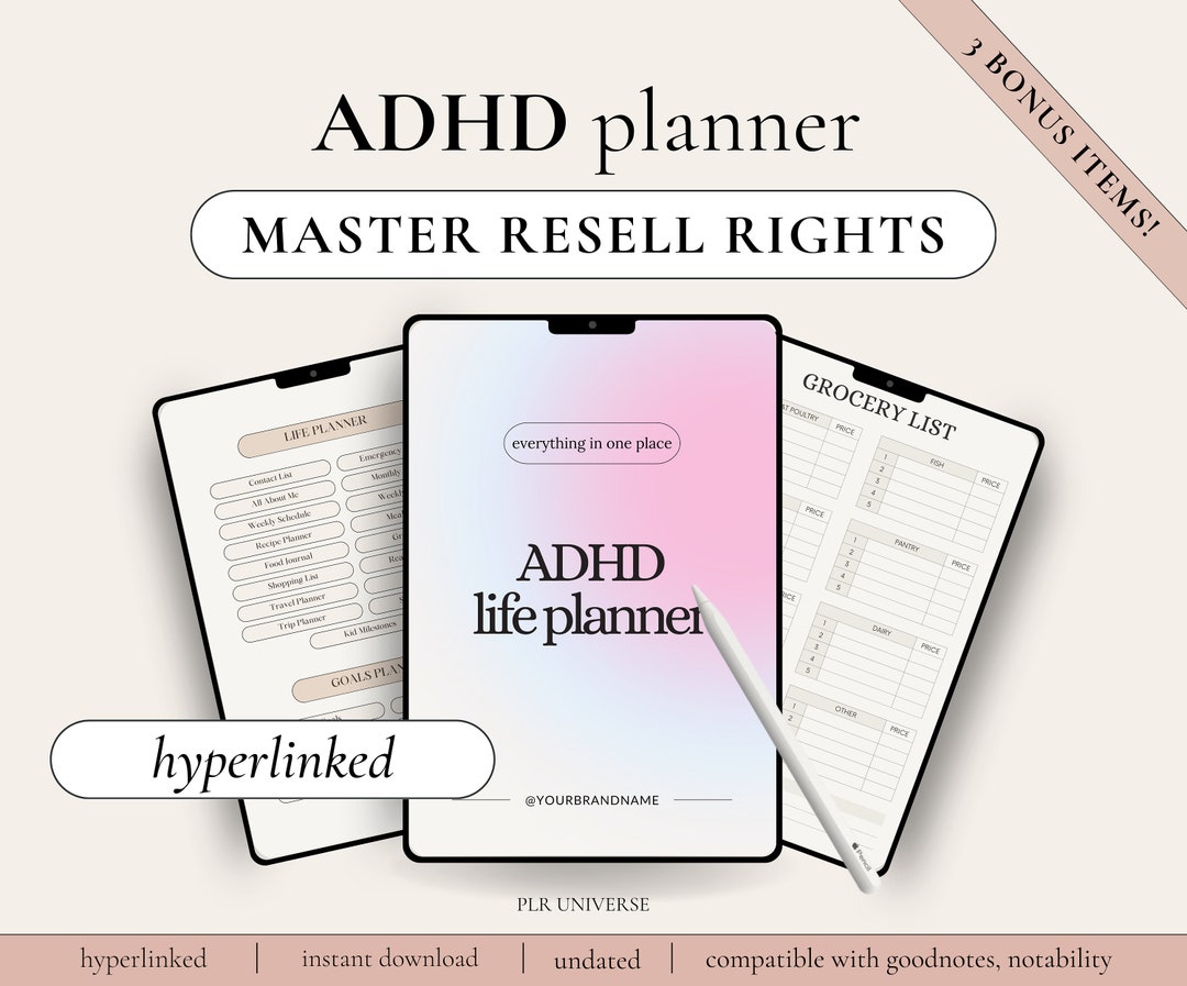 PLR ADHD Planner, Plr Planners, MRR Digital Planner, Plr Journal, Plr ...