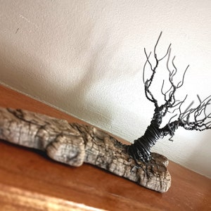 Black Steel Wire Tree Sculpture on Driftwood Base Handcrafted Art Piece ...