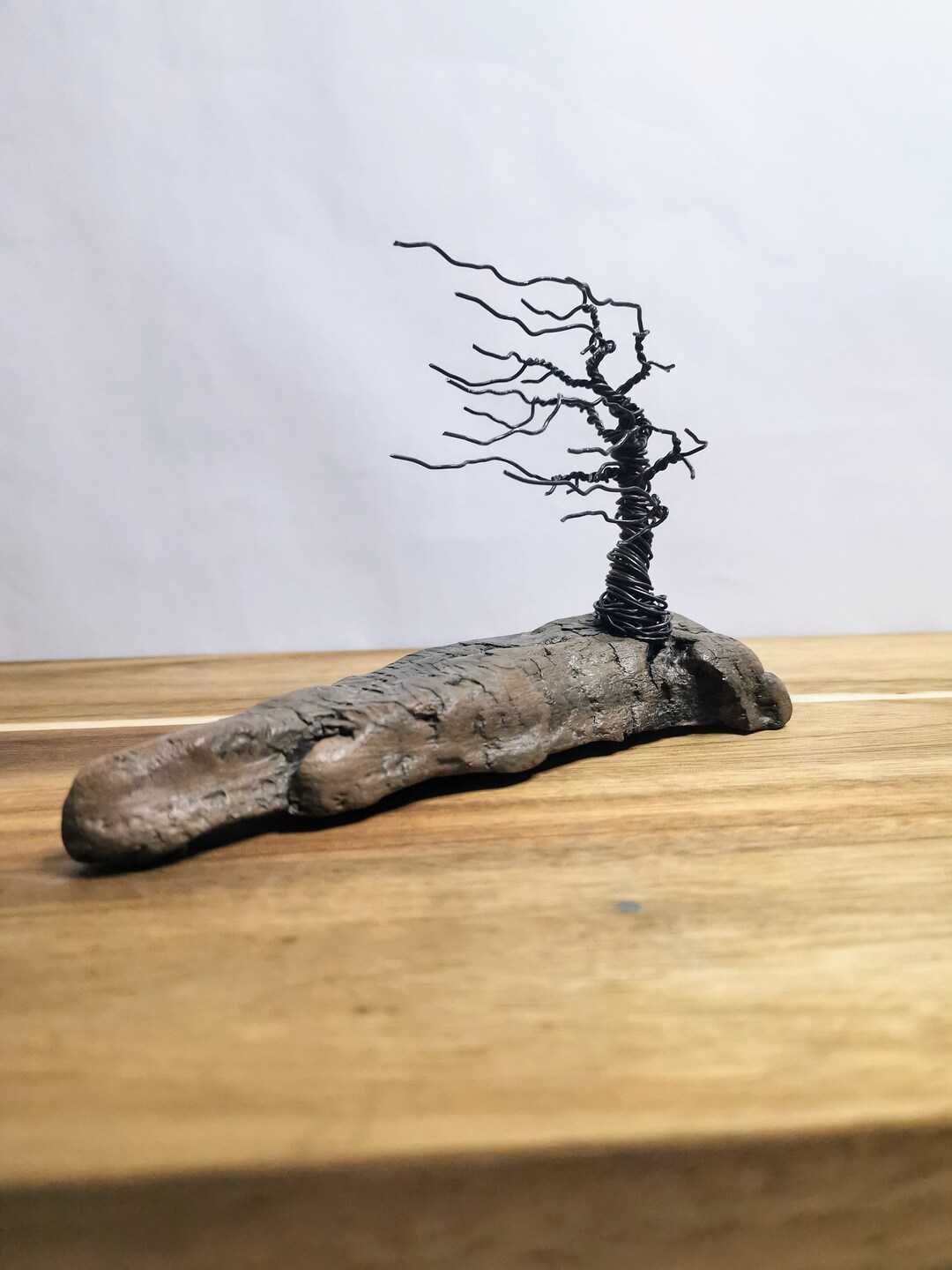Windblown Tree Sculpture on Driftwood Base Handcrafted Black Steel Art ...