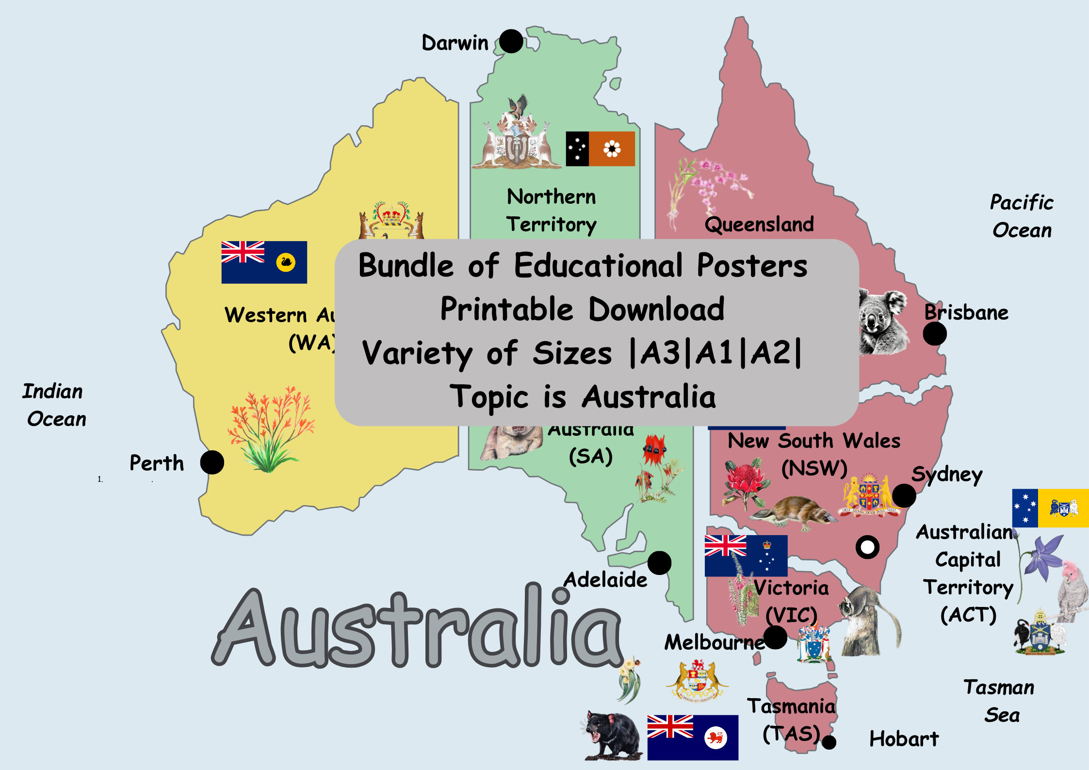 Printable Australia Map | Australia Map Print | Australia Map | Study Map | Kids Australia Map ...