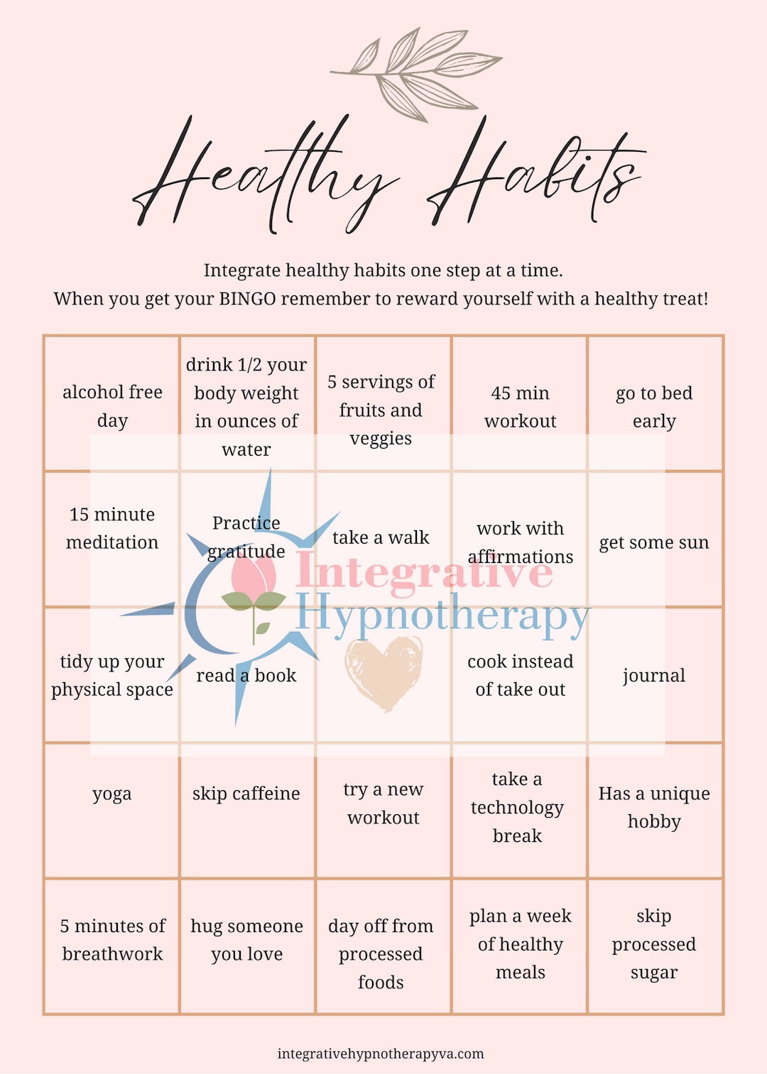 Healthy Habit Bingo Instant Download Printable Habit Tracker Motivation ...