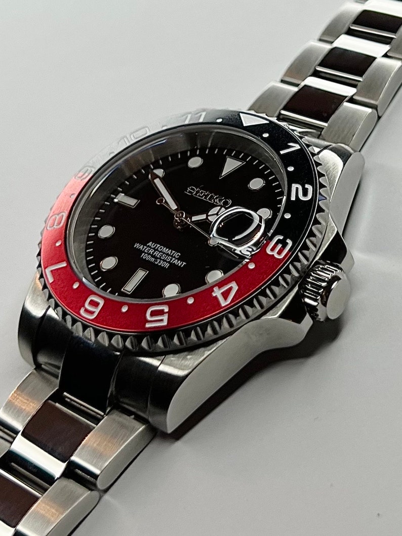 Coke Dual Time Custom Seiko Mod Automatic Dive Watch oyster - Etsy