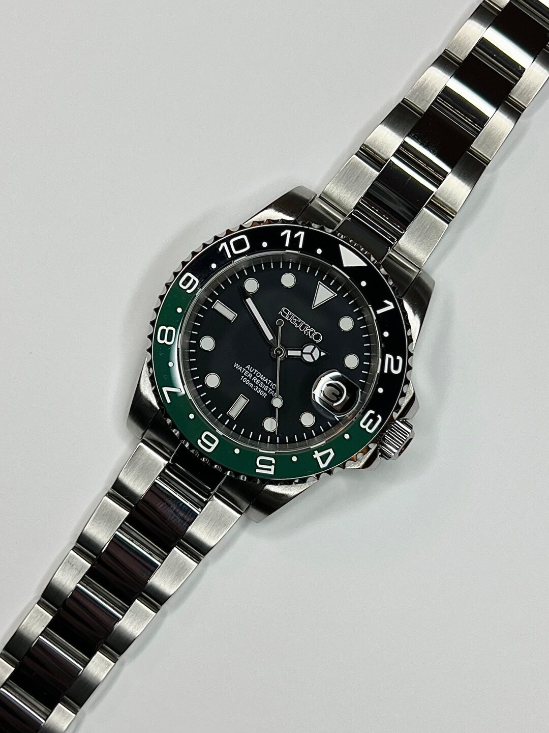 Sprite Dual Time Custom Seiko Mod Automatic Dive Watch oyster - Etsy