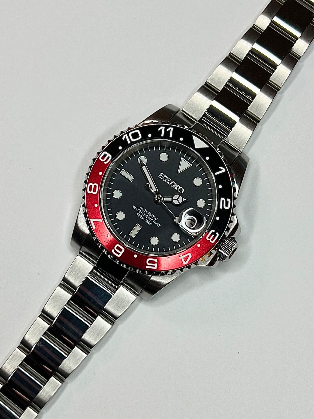 Coke Dual Time Custom Seiko Mod Automatic Dive Watch oyster - Etsy