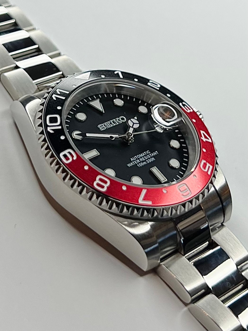 Coke Dual Time Custom Seiko Mod Automatic Dive Watch oyster - Etsy