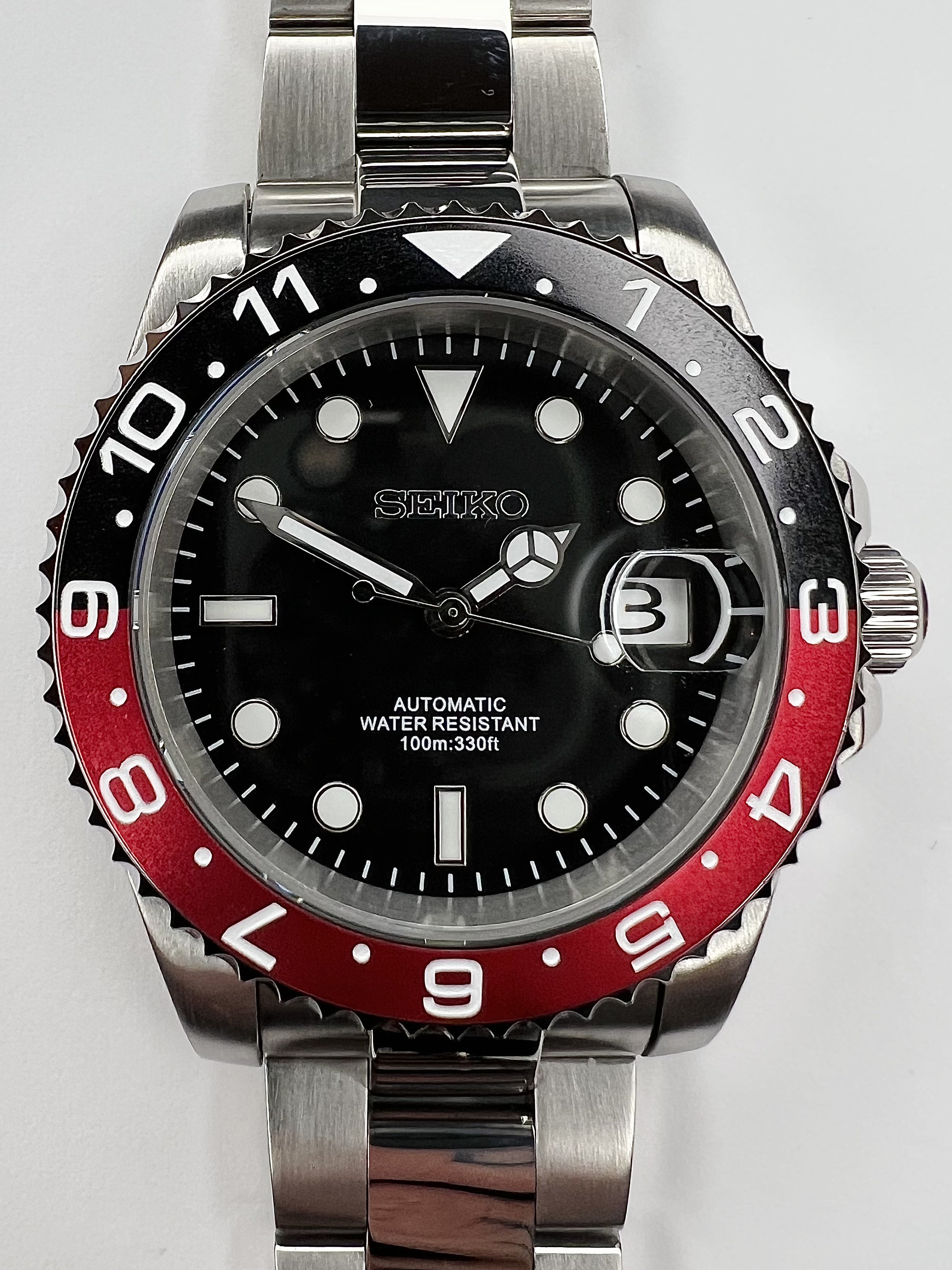 Coke Dual Time Custom Seiko Mod Automatic Dive Watch oyster - Etsy