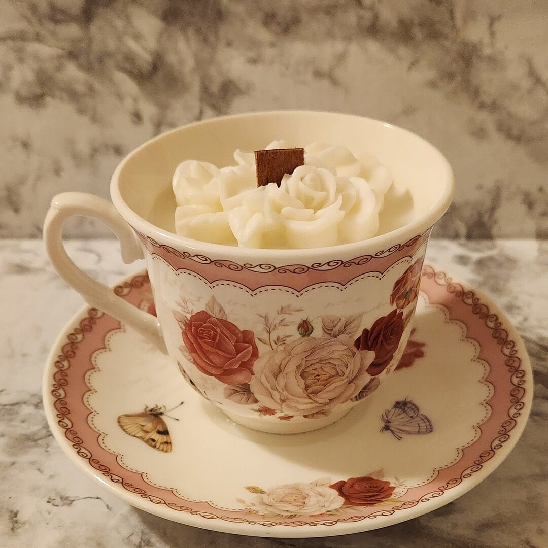 Teacup Candle: Handmade Floral Scented Candle, All Natural, Perfect for ...