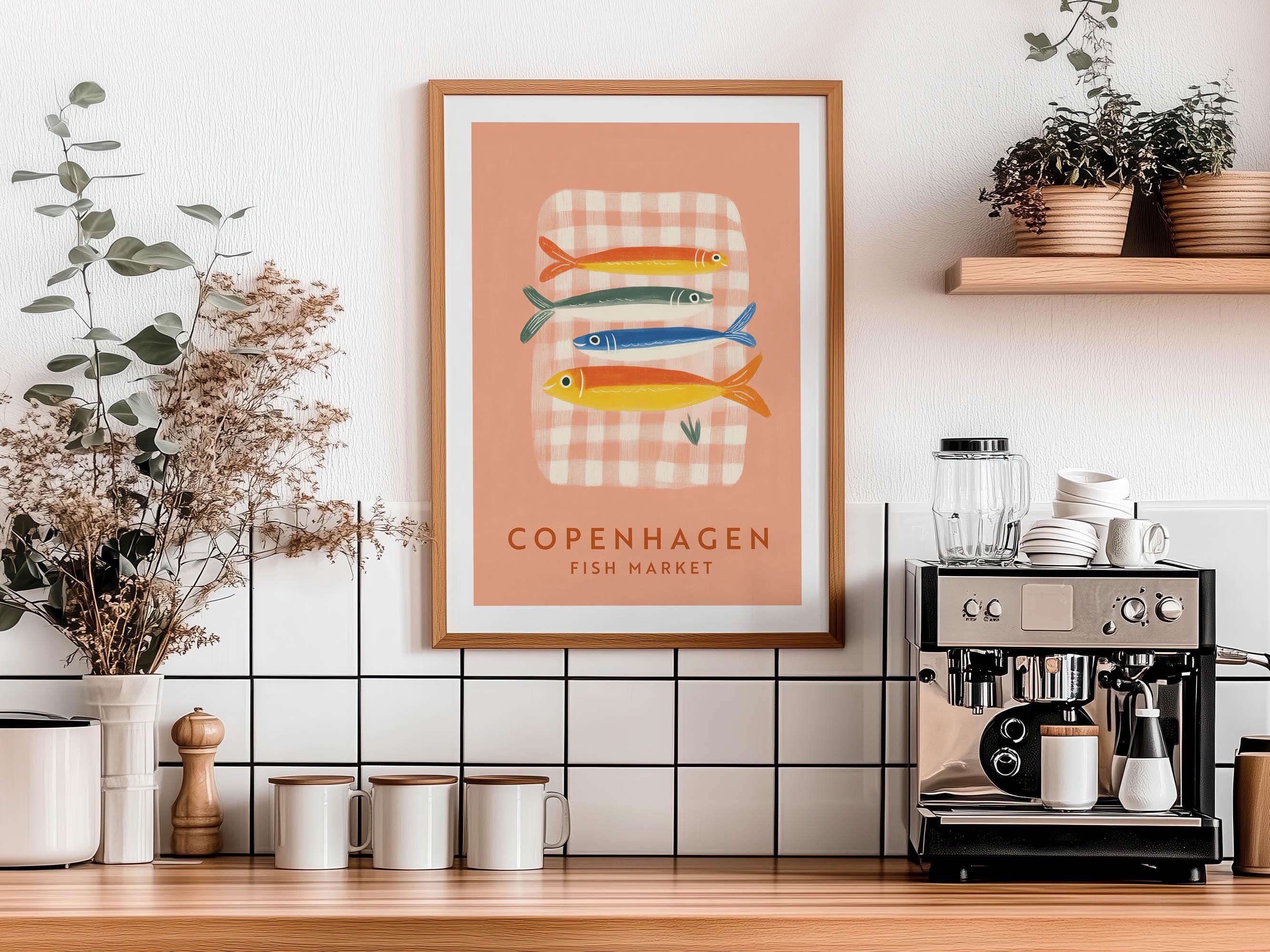 Copenhagen Fish Market Print - Scandinavian Sardine Poster, Blush Hygge ...