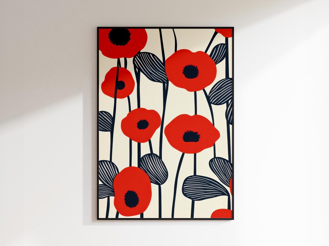 Scandinavian Floral Poppy Wall Art | Marimekko Inspired Digital ...
