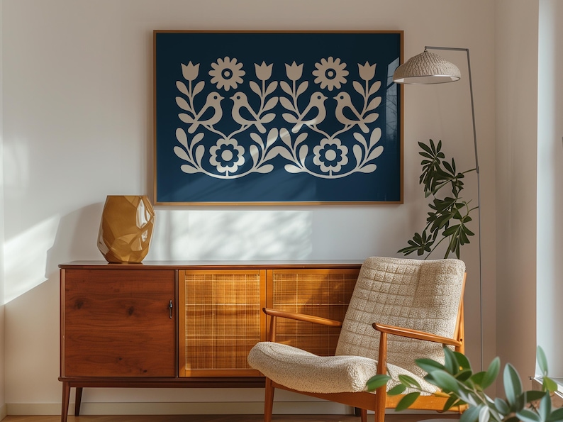 Cottagecore Bird & Floral Print: Scandinavian Folk Art Pintable for ...