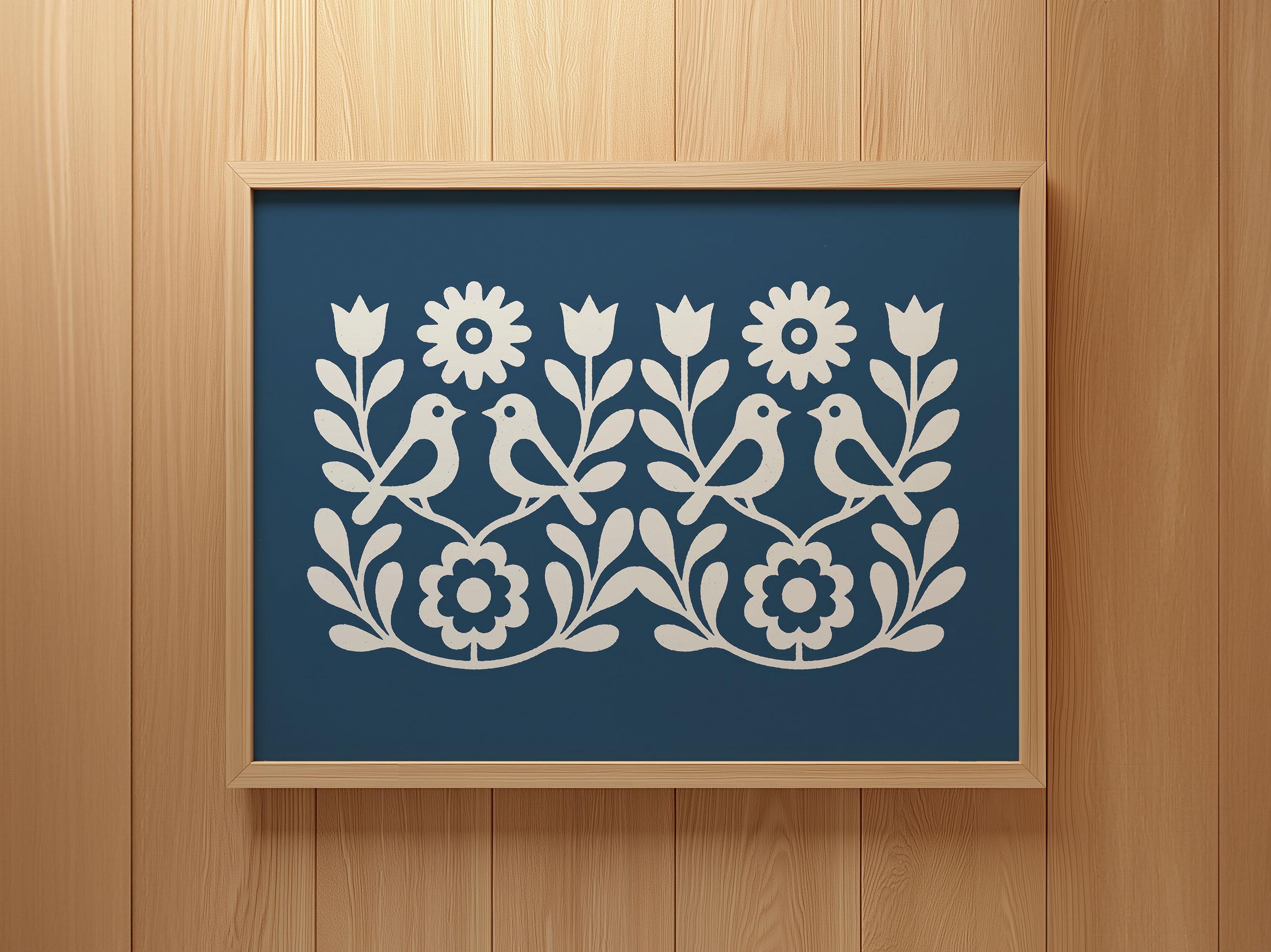 Cottagecore Bird & Floral Print: Scandinavian Folk Art Pintable for ...