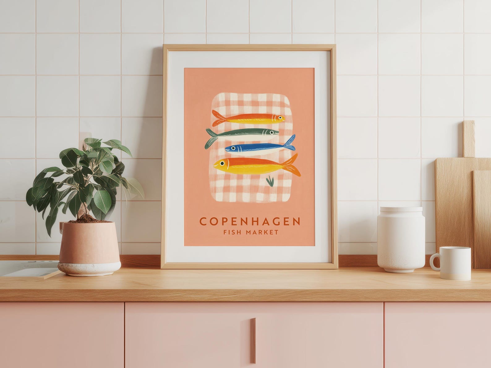 Copenhagen Fish Market Print - Scandinavian Sardine Poster, Blush Hygge ...