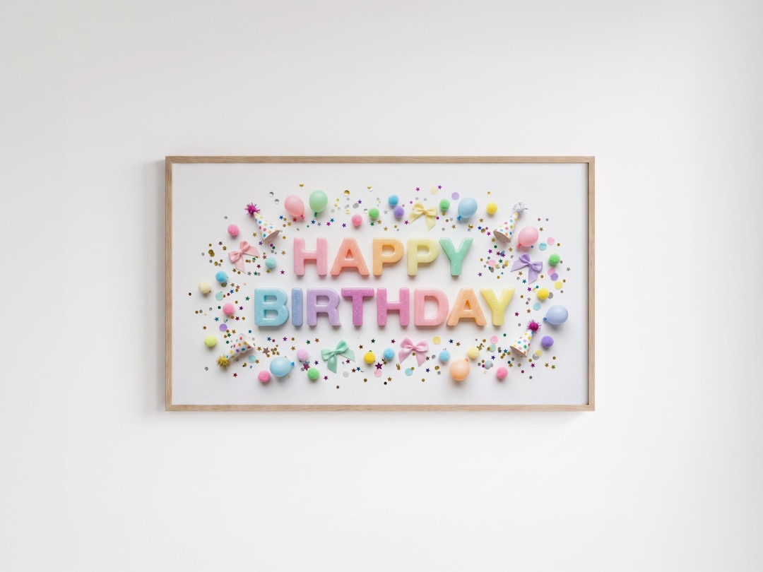 Happy Birthday Frame TV Art, Kids Birthday Glitter Party Decor, Samsung ...