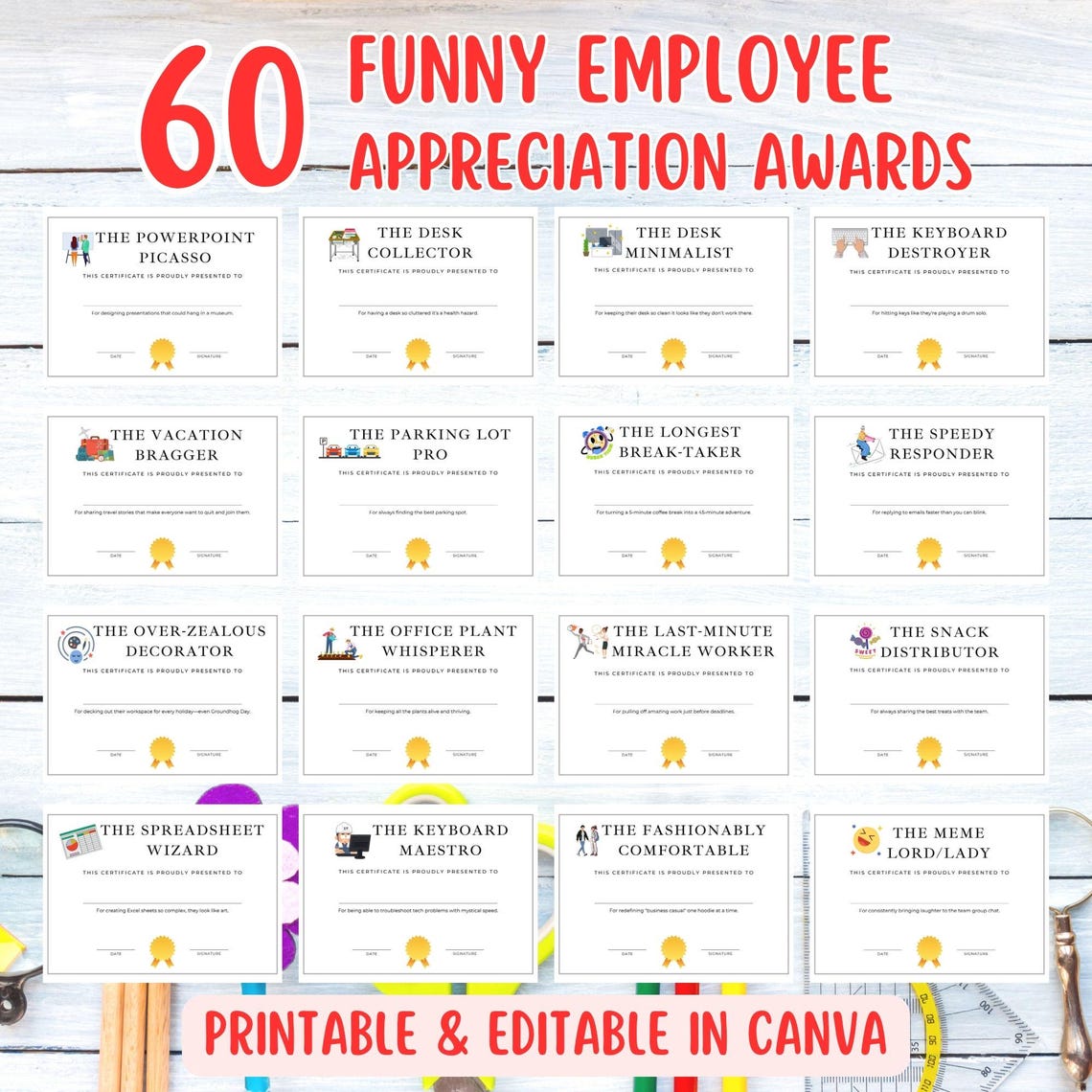 Funny Employee Appreciation Awards Editable Printable Recognition ...