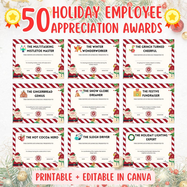 Editable Funny Christmas Awards: 50 Certificates for Employee ...