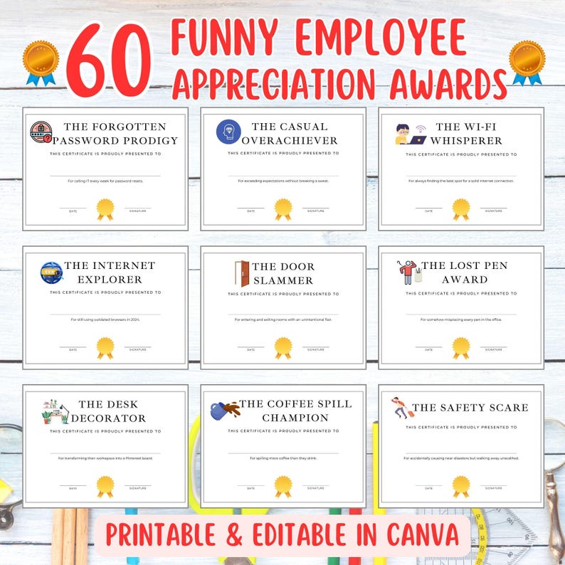 Funny Employee Appreciation Awards Editable Printable Recognition ...