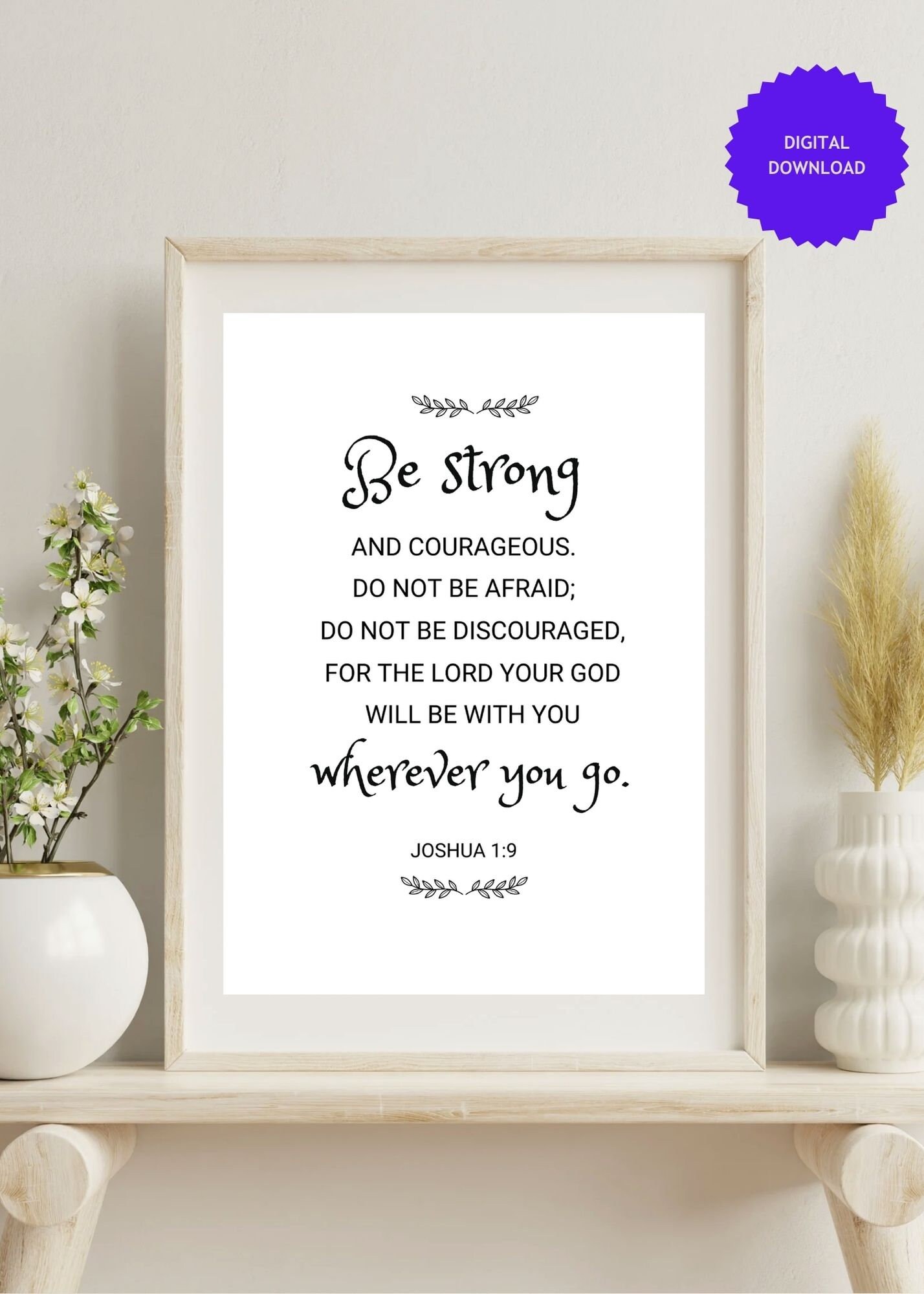 Joshua 1:9 Scripture Wall Art Be Strong and Courageous - Inspirational ...