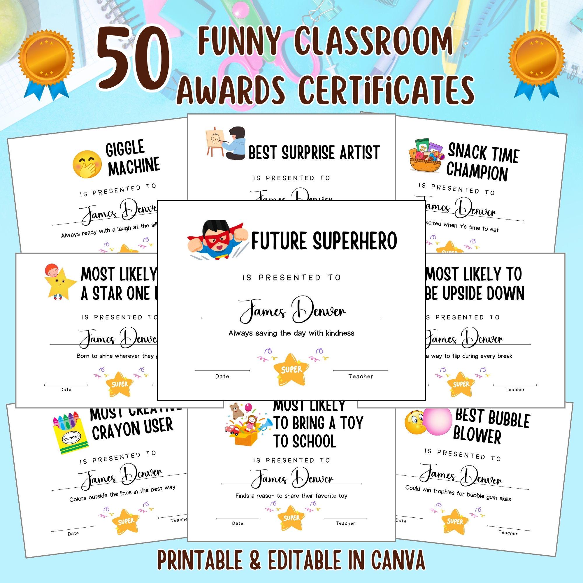 Editable Funny Teacher Awards: End-of-year Digital Certificates for ...