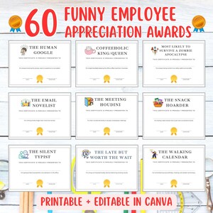 60 Hilarious Printable Employee Recognition Certificates: Editable ...
