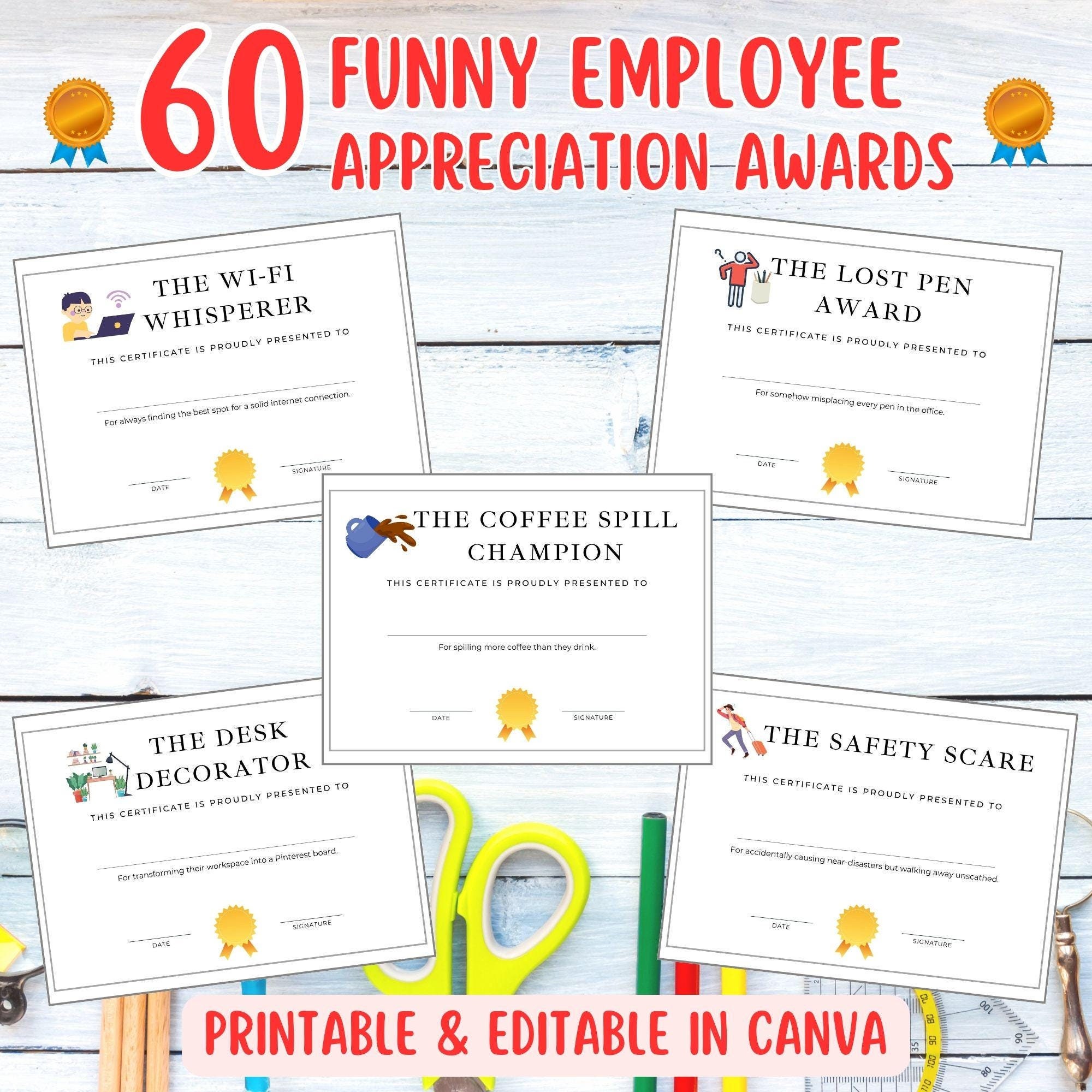 Funny Employee Appreciation Awards Editable Printable Recognition ...