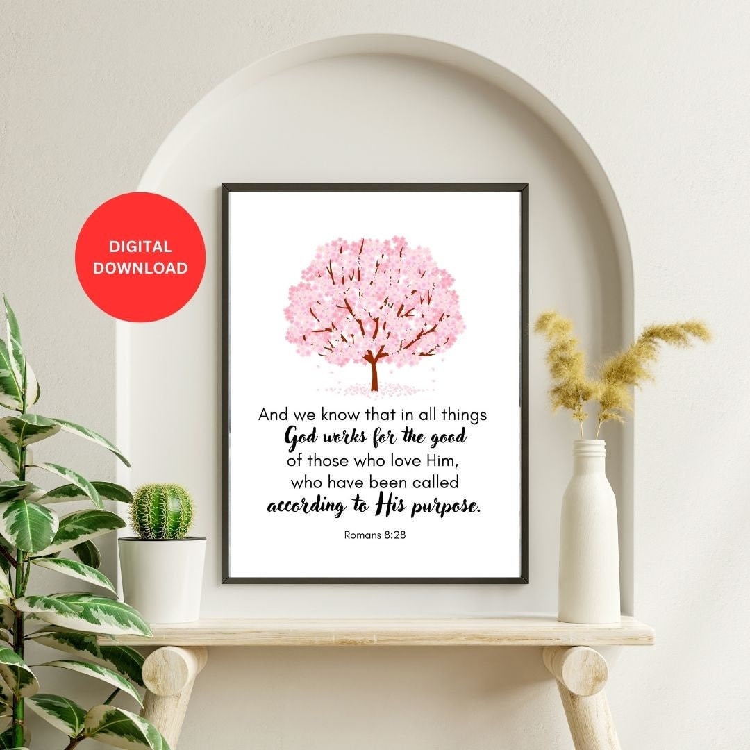 Romans 8:28 God Works for the Good Cherry Blossom Tree Wall Art, Bible ...