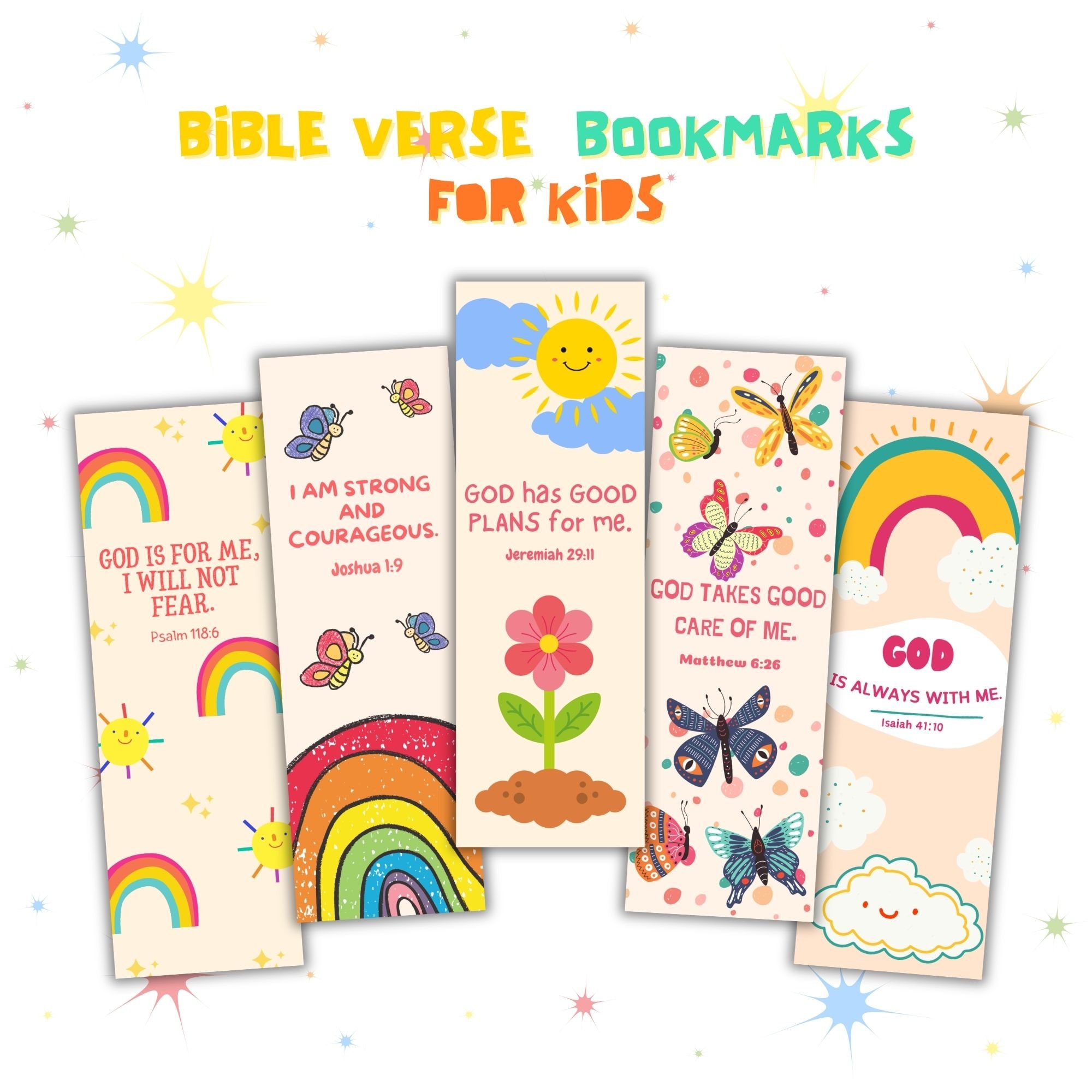 Bible Verse Bookmarks for Kids, 5 Printable Vacation Bible Bookmarks ...