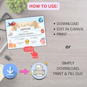 My First Flight Certificate, Editable Kids Award, Milestone Keepsake ...