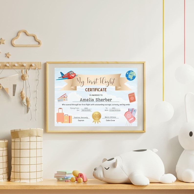 My First Flight Certificate, Editable Kids Award, Milestone Keepsake ...