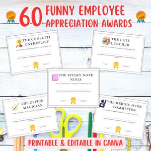 Funny Employee Appreciation Awards Editable Printable Recognition ...