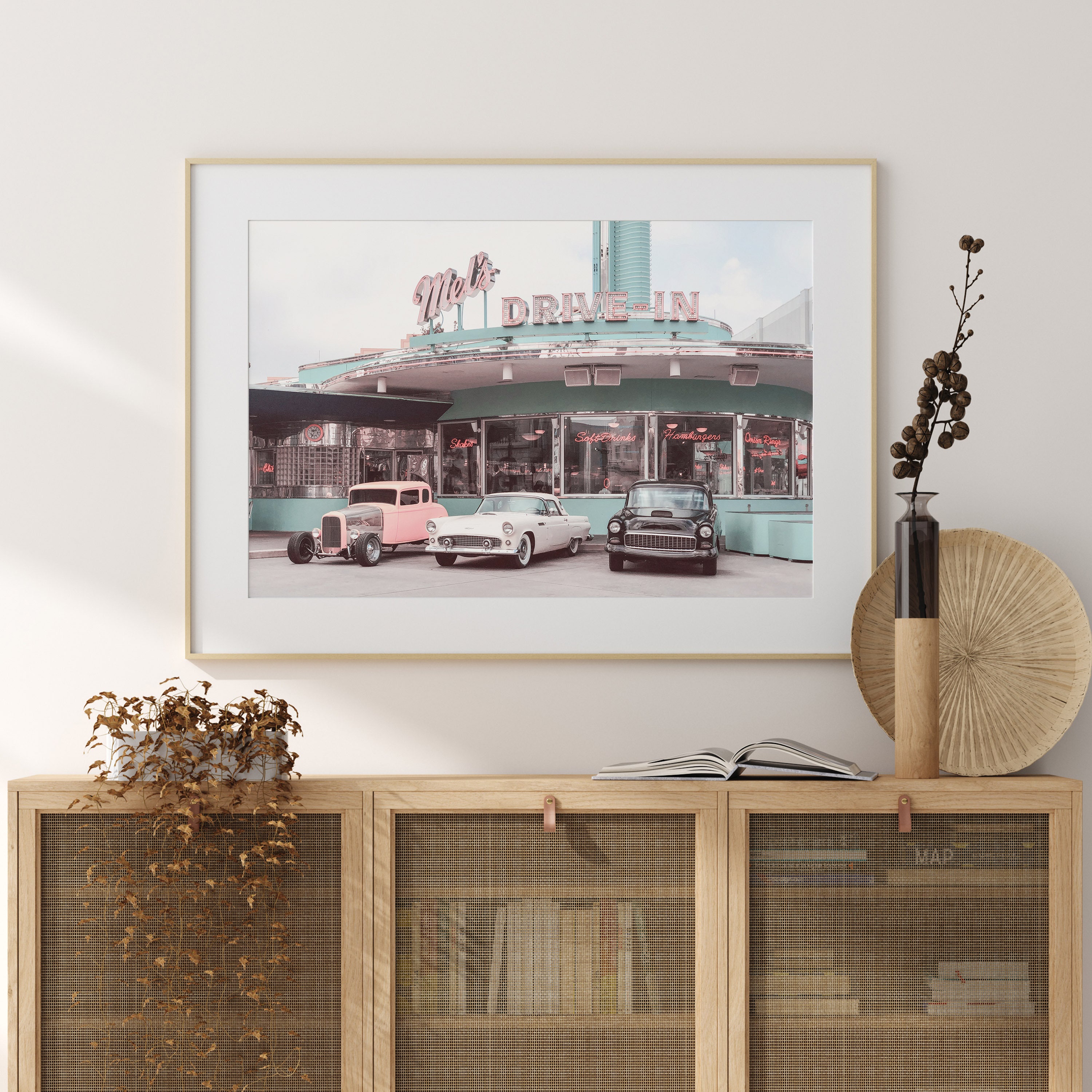 Mel's Drive in Photo Paper Print or Canvas, American Diner Decor, Pink ...