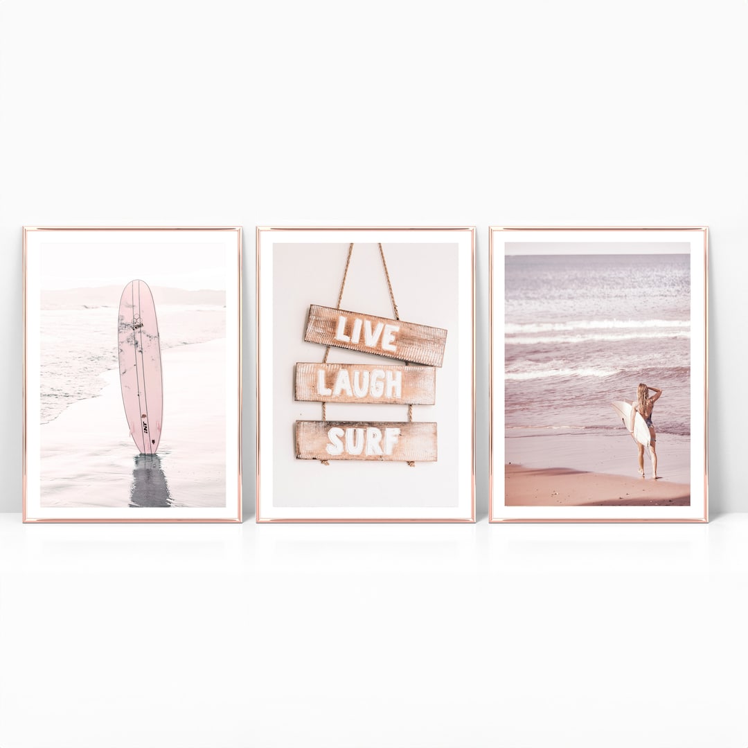 Set of 3 Blush Pink Surfer Girl Photos on Print or Canvas, Girl's Room ...
