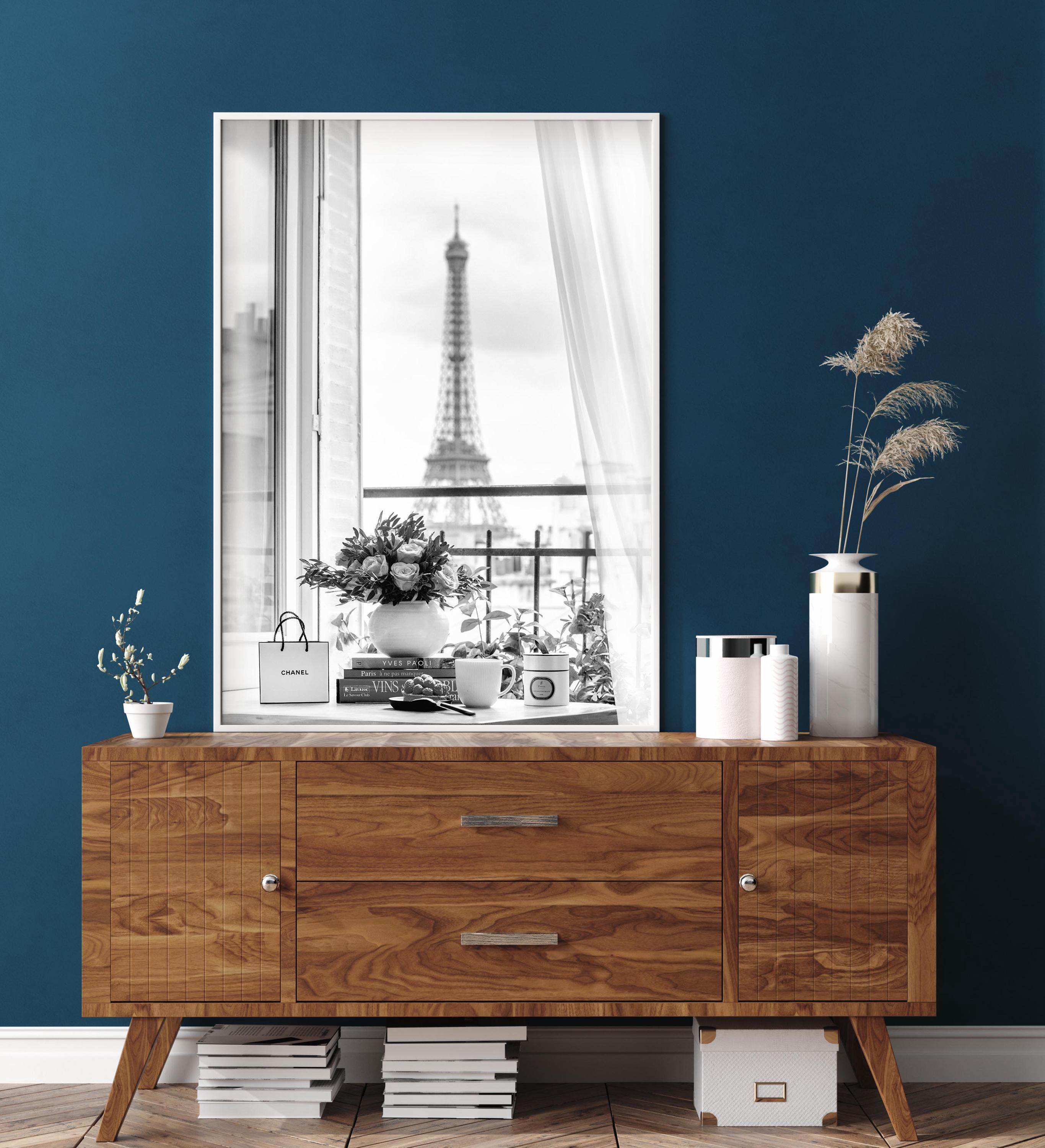 Paris Window Photo on Print or Canvas, Black and White Eiffel Tower ...