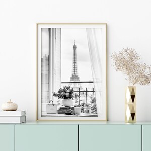 Paris Window Photo on Print or Canvas, Black and White Eiffel Tower ...