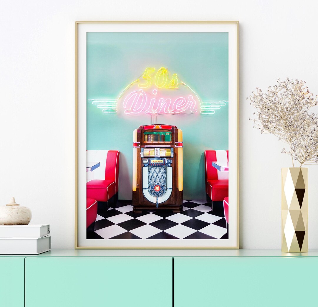 Vintage Jukebox Photo Print or Canvas, American Diner Decor, Pink and ...