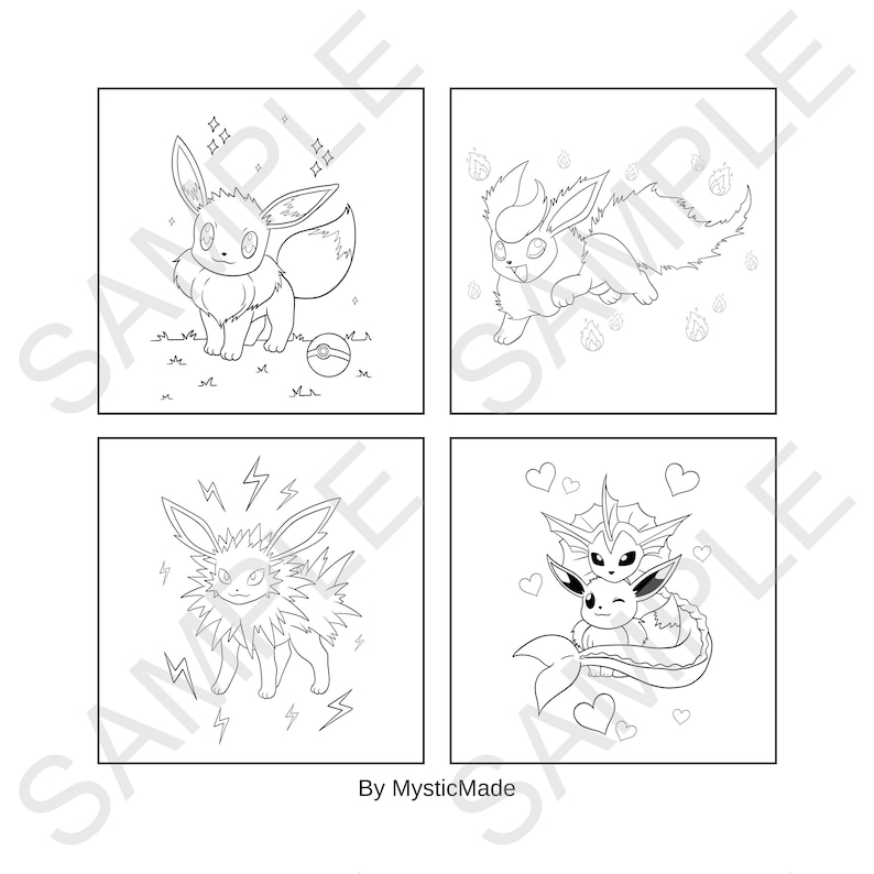 Pokemon Eeveelutions - 12 Colouring Pages for Kids - Digital Download ...